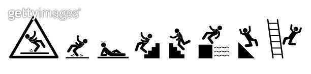 Falling warning sign. Careful, slippery floor. Man on the stairs icon ...