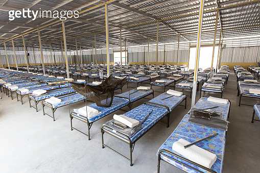 Temporary hospital field tent for the first AID, a mobile medical unit ...