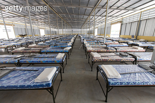 Temporary hospital field tent for the first AID, a mobile medical unit ...