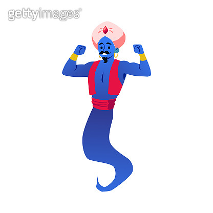 Magical arabic genie wearing turban making miracles a vector ...