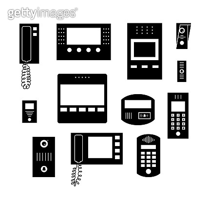 Black icons or symbols set of intercom devices, vector illustrations ...