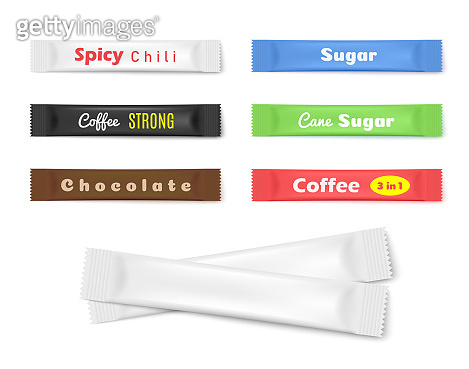 Set of spices and coffee stick packaging realistic vector illustration ...