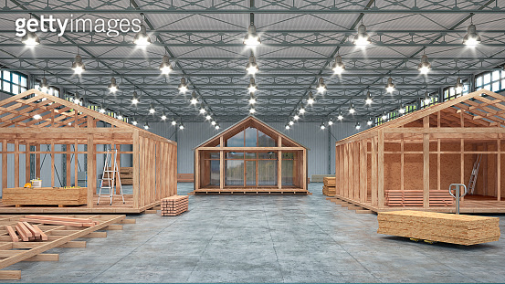 Workshop assembly of modular buildings. 3d rendering 이미지 (1341827939) - 게티이미지뱅크
