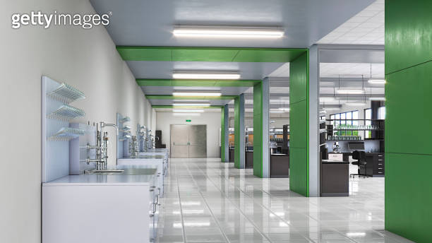 Laboratory interior with lab equipment. 3d illustration 이미지 (1316628132 ...