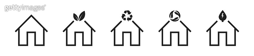 Ecology house icon set. Vector eco home symbol collection. Green energy ...