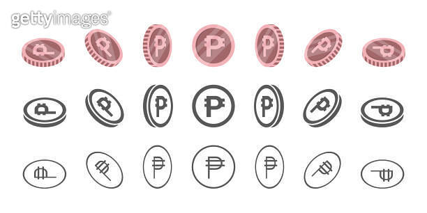 Philippine peso coins. Rotation of icons at different angles for ...