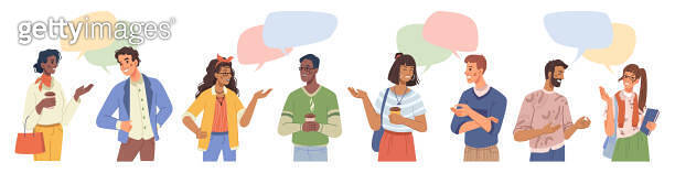 People chatting and communicating, speech bubbles and chatting messages ...
