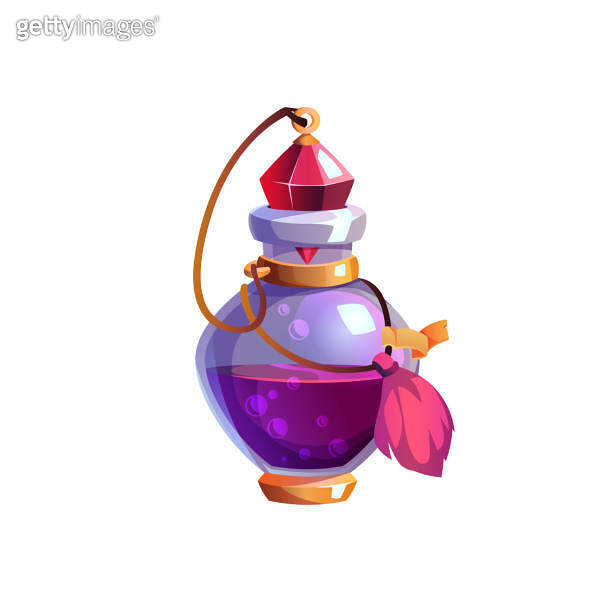 Purple potion bottle, wizard elixir flask with red diamond cork and ...