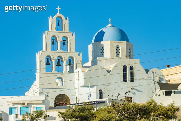 Church of St (Agia) Theodosia in Pyrgos Kallistis on Santorini, Greece ...