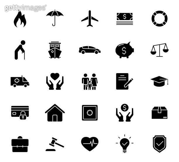Insurance silhouette vector icons isolated on white. Insurance icon set ...