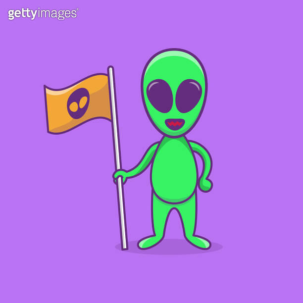 Alien Holding Flag. Cute Alien mascoot Character Cartoon. Alien ...