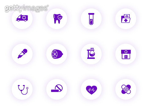 healthcare purple color vector icons on light round buttons with purple ...