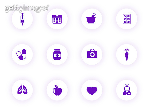 healthcare purple color vector icons on light round buttons with purple ...