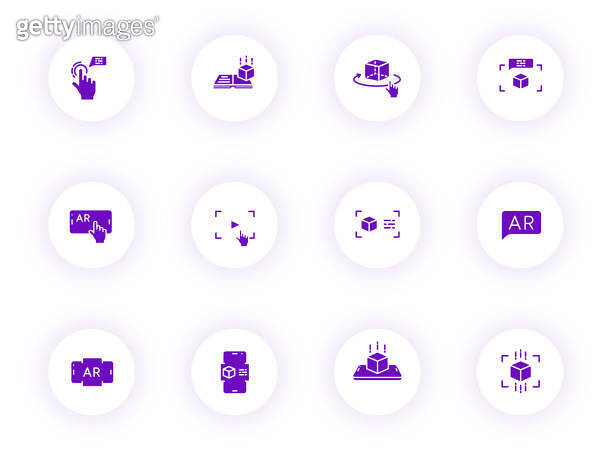 augmented reality purple color vector icons on light round buttons with ...