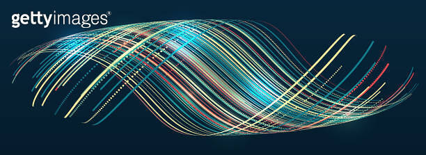Abstract stream information with waves array, lines binary code. Filtering machine algorithms ...