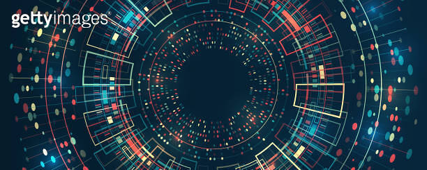 Abstract stream information with circles array and binary code ...