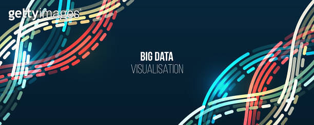 Abstract stream information with waves array, lines binary code ...