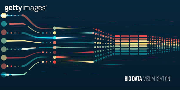Abstract stream information with circle and lines binary code. Filtering machine algorithms ...