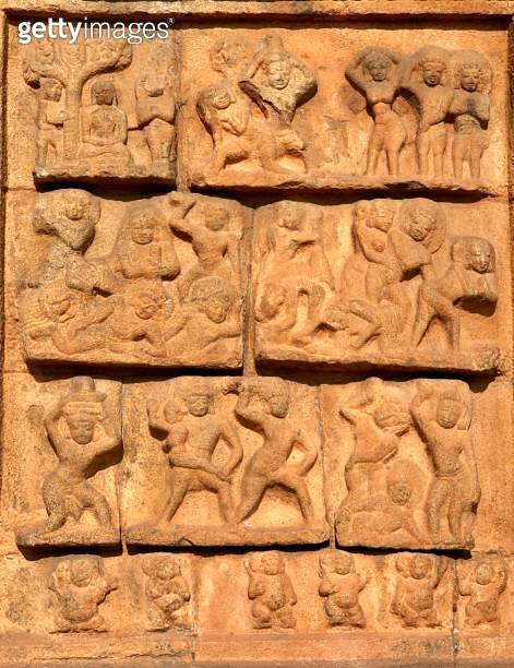 Bas relief ancient sculptures carved on the walls of historical ...