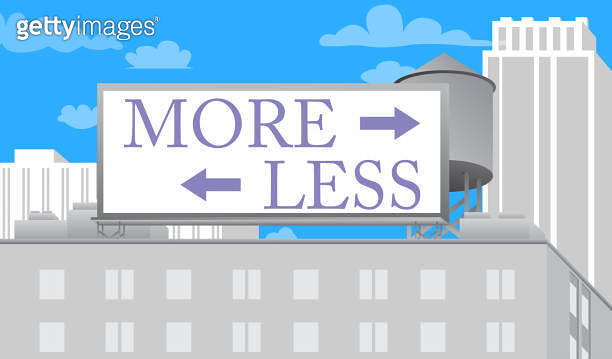 More and Less text with arrow on a billboard sign (1346090857) 일러스트, 무료 ...