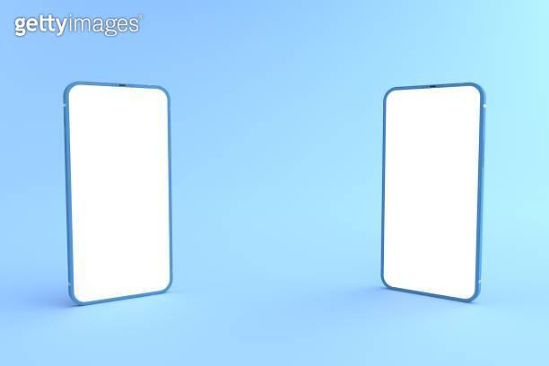 3D rendering of mockup blue Smartphone white screen on blue floor, Blue ...