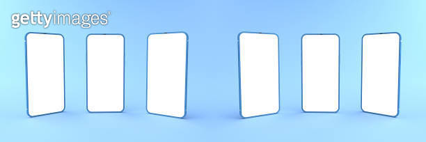 3D rendering of mockup blue Smartphone white screen on blue floor, Blue ...