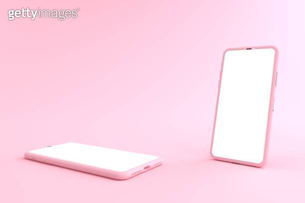 3D rendering of mockup pink Smartphone white screen on pink floor, Pink ...