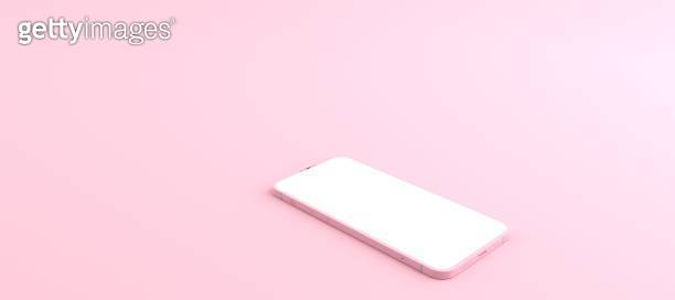 3D rendering of mockup pink Smartphone white screen on pink floor, Pink ...