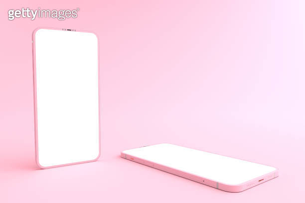 3D rendering of mockup pink Smartphone white screen on pink floor, Pink ...