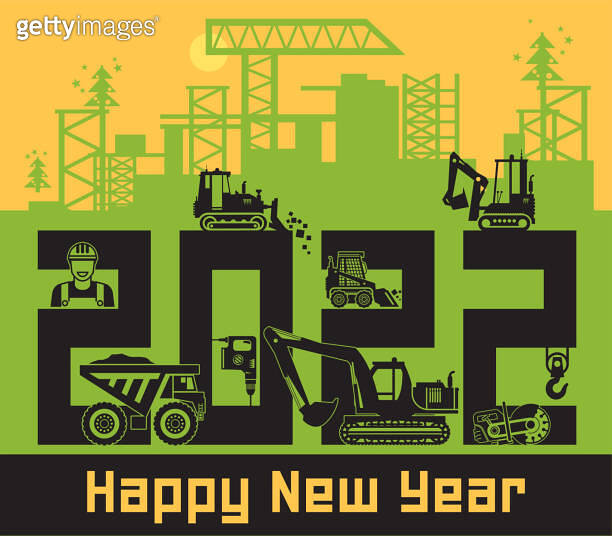 Construction machinery, Happy New Year card 이미지 (1348090590) - 게티이미지뱅크