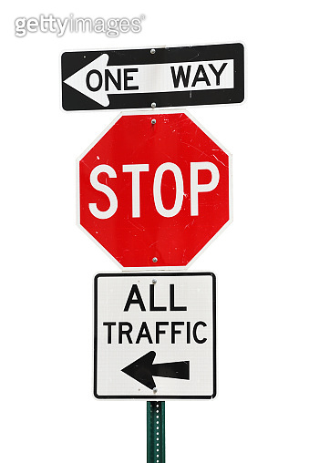 Old road signs with text - Stop, One Way, All traffic (1295144140) 아이콘 ...