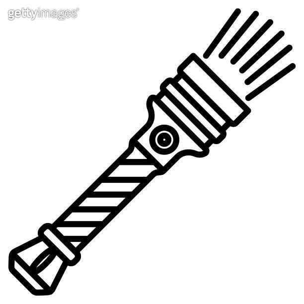 A hand-held metal flashlight with a comfortable long handle. A night ...