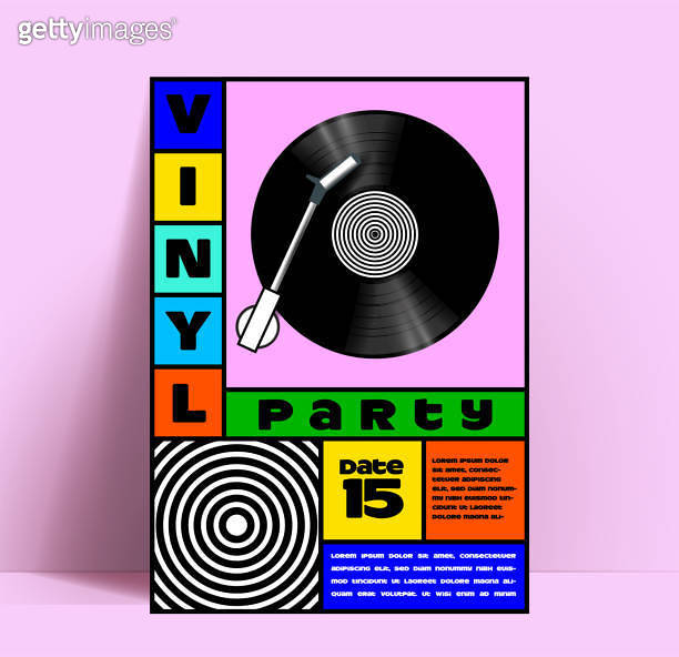 Vinyl disk music party or dj event flyer or poster design template with ...