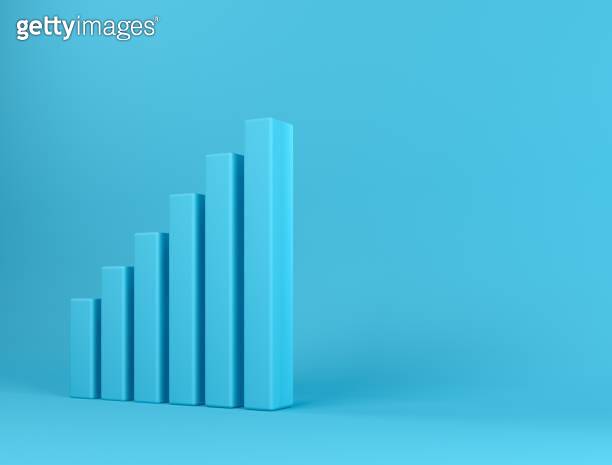 Growth graph with copy space on a blue background. Finance and profit ...
