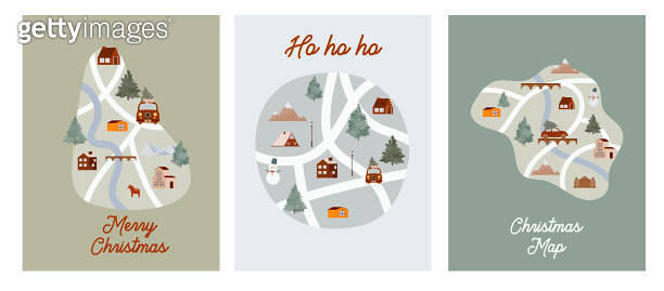 Collection of Holidays greeting cards with Christmas maps (1343500202 ...