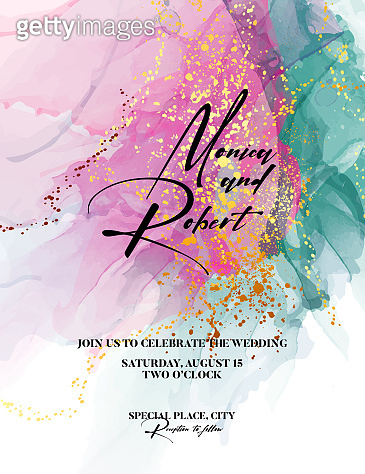 Contrast pink green watercolor ink original paintind, resin poster ...