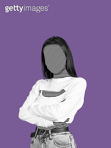 Contemporary art collage of woman with faceless part isolated over ...