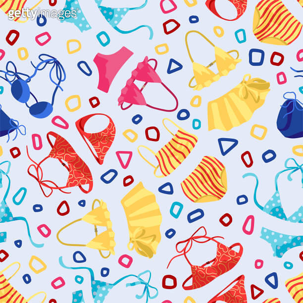 Womens swimsuits, bikini, one-piece swimwear. Hand drawn vector ...