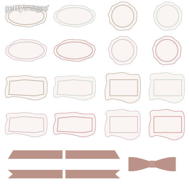 Illustration of a set of labels and ribbon parts in four different ...