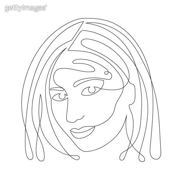 Young woman face, one line art icon, stylized continuous avatar contour ...