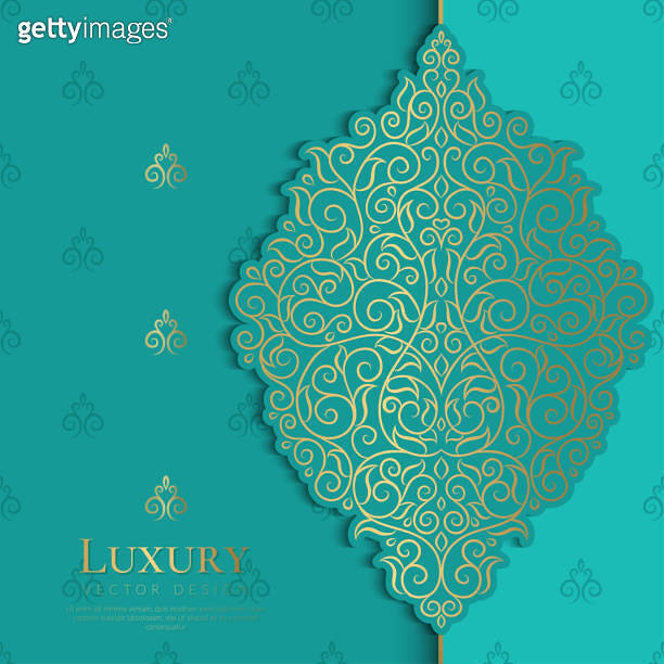 Turquoise and gold Indian background. Luxury pattern template. Vector ...