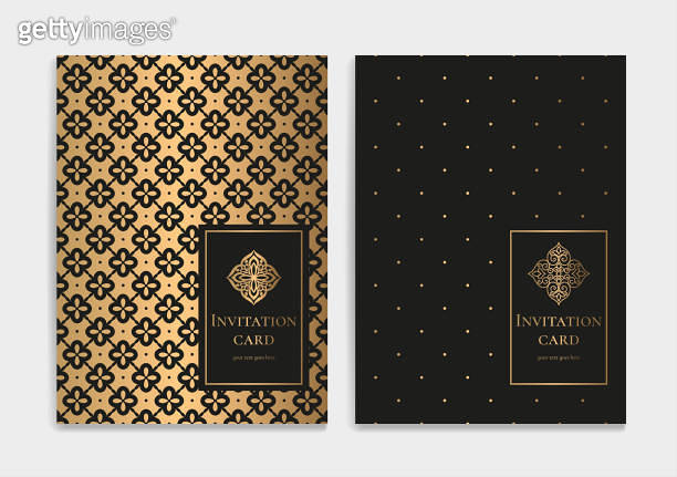 Black invitation card design with geometric golden pattern. Luxury ...