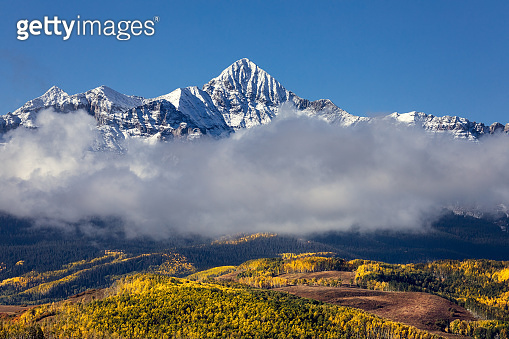 Wilson Peak with fresh snow and fall colors near Telluride, Colorado ...