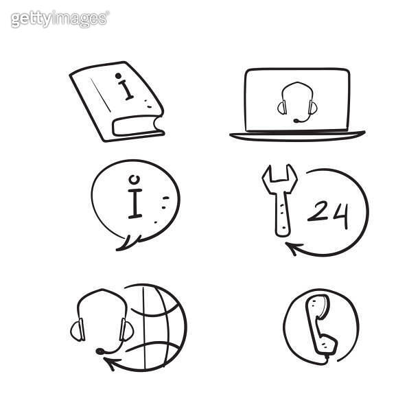 hand drawn doodle contact and support line illustration icon isolated ...