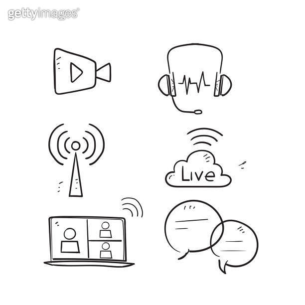 hand drawn doodle Vector live streaming icons illustration 이미지 ...