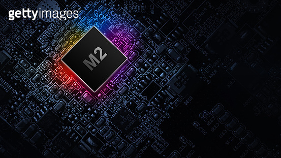M2 processor chip. Network digital technology with computer cpu chip on ...