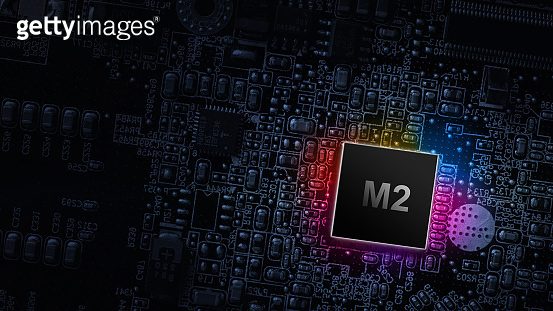 M2 processor chip. Network digital technology with computer cpu chip on ...