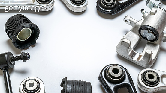 Accessories for cars. Set of new metal car part. Auto motor mechanic ...