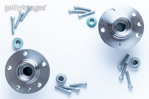 Auto mechanic. Set of new metal car part. Auto motor mechanic spare or ...