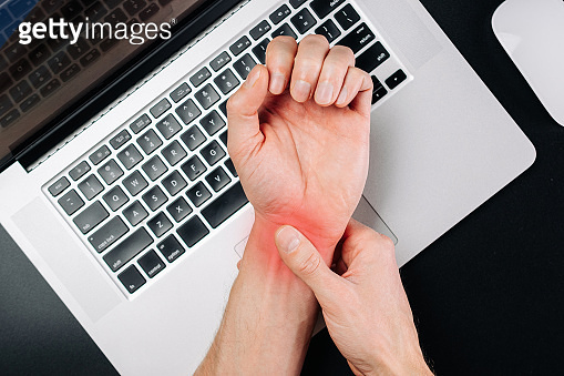 Man carpal tunnel. Arthritis office syndrome is consequence of computer ...